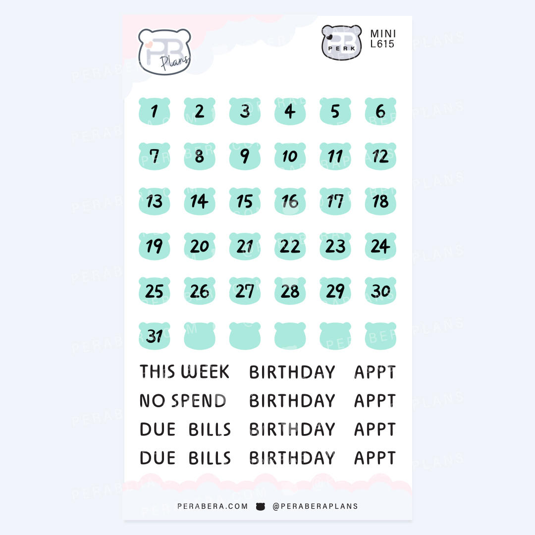 Mini Cute Bear Shape Date Stickers – Functional Work Study Weekly ...
